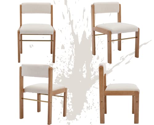 CIMOTA Mid Century Modern Dining Chairs Set of 4, Fabric Linen Kitchen Chairs Upholstered Farmhouse Dining Room Chairs Armless Side Chairs with Adjustable Back/Wood Frame, Beige