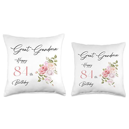 Floral Great Grandma Birthday Gifts Mother's Day Floral 84th Birthday Gifts for Grandma 84 Years Old Womens Throw Pillow, 18x18, Multicolor