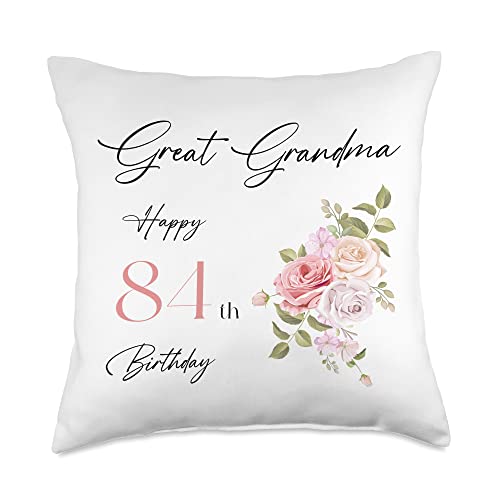 Floral Great Grandma Birthday Gifts Mother's Day Floral 84th Birthday Gifts for Grandma 84 Years Old Womens Throw Pillow, 18x18, Multicolor