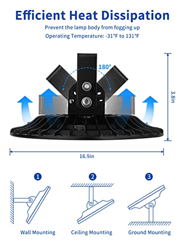 wowspeed LED High Bay Light,500W 50000LM UFO LED High Bay Light,6500K Daylight LED Shop Light, IP65 Waterproof LED Commercial Warehouse Area Light,LED Garage Light for Garage Gym Factory Warehouse