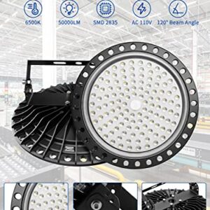 wowspeed LED High Bay Light,500W 50000LM UFO LED High Bay Light,6500K Daylight LED Shop Light, IP65 Waterproof LED Commercial Warehouse Area Light,LED Garage Light for Garage Gym Factory Warehouse