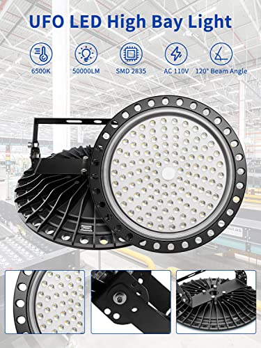 wowspeed LED High Bay Light,500W 50000LM UFO LED High Bay Light,6500K Daylight LED Shop Light, IP65 Waterproof LED Commercial Warehouse Area Light,LED Garage Light for Garage Gym Factory Warehouse