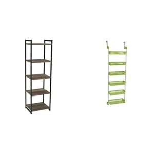 household essentials 5 tier storage tower metal, grey shelf – black frame, ashwood & 6-tier basket over-the-door organizer, lime