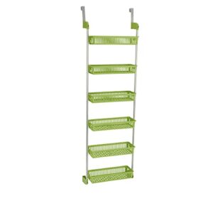 Household Essentials 5 Tier Storage Tower Metal, Grey Shelf – Black Frame, Ashwood & 6-Tier Basket Over-The-Door Organizer, Lime