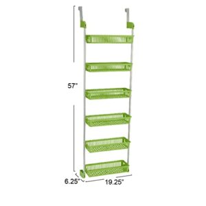 Household Essentials 5 Tier Storage Tower Metal, Grey Shelf – Black Frame, Ashwood & 6-Tier Basket Over-The-Door Organizer, Lime