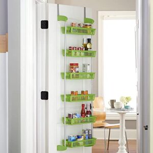 Household Essentials 5 Tier Storage Tower Metal, Grey Shelf – Black Frame, Ashwood & 6-Tier Basket Over-The-Door Organizer, Lime