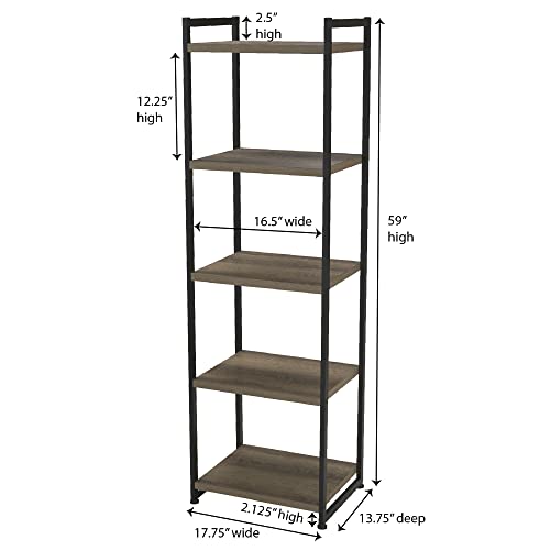 Household Essentials 5 Tier Storage Tower Metal, Grey Shelf – Black Frame, Ashwood & 6-Tier Basket Over-The-Door Organizer, Lime