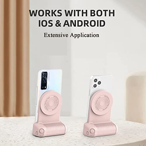 Magnetic Camera Handle Bluetooth Bracket, Wireless Charging Bluetooth Holder, Smart Phone Selfie Grip Stabilizer Mount for Selfie Lovers, for All Phone (No Wireless Charge, Pink)