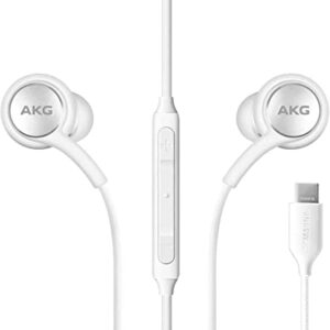 SAMSUNG AKG Earbuds Original USB Type C in-Ear Earbud Headphones with Remote & Mic for Galaxy S23 Ultra, A53 5G, S22, S21 FE, S20, Note 10, 10+, S10 Plus - Braided - Includes Velvet Pouch - White