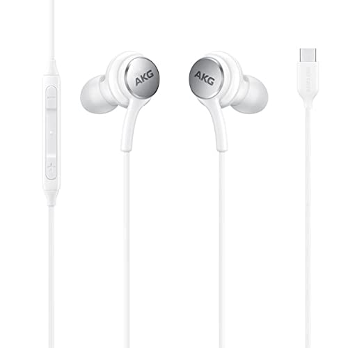 SAMSUNG AKG Earbuds Original USB Type C in-Ear Earbud Headphones with Remote & Mic for Galaxy S23 Ultra, A53 5G, S22, S21 FE, S20, Note 10, 10+, S10 Plus - Braided - Includes Velvet Pouch - White