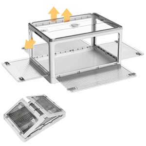 wyzworks collapsible storage boxes with 5 sides opening - foldable stackable plastic storage box tote w/wheels designed for clothing, snack pantry, toys, side latching locks - 42l - white