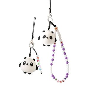 bpluma 2pcs couple's phone lanyard wrist strap anti-lost charm panda cartoon keychain kawaii acrylic beads lanyard for boys girls (purple)