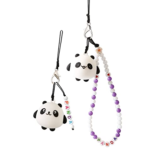 Bpluma 2Pcs Couple's Phone Lanyard Wrist Strap Anti-Lost Charm Panda Cartoon Keychain Kawaii Acrylic Beads Lanyard for Boys Girls (Purple)