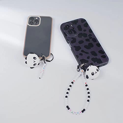 Bpluma 2Pcs Couple's Phone Lanyard Wrist Strap Anti-Lost Charm Panda Cartoon Keychain Kawaii Acrylic Beads Lanyard for Boys Girls (Purple)