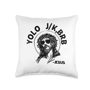 christian easter religious gift kids mens womens yolo jk, bro funny christian easter day jesus cross throw pillow, 16x16, multicolor