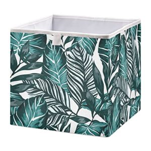 cataku watercolor tropical leaves cubes storage bins 11 inch collapsible fabric storage baskets shelves organizer foldable decorative bedroom storage boxes for organizing home