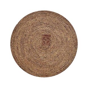 durrie india 4 ft. natural oak brown water hyacinth area rug round braided rustic rug - vintage woven rug - water hyacinth rugs for bedroom, kitchen, living room, farmhouse (4 ft round)