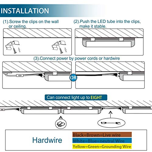 Barrina (Pack of 22) LED T5 8FT 5000lm 6500K 10-Pack & 4FT 2200lm 6500K 12-Pack(Super Bright White) LED Shop Light, Ceiling and Under Cabinet Light, Corded Electric with Built-in ON/Off Switch