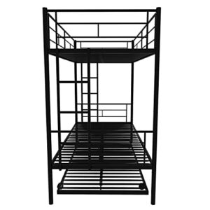 OYN Twin Over Twin Metal Bunk Bed Frame with Trundle and 2 Ladders, Black (New Upgrade Reinforcement Version)