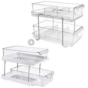 shopwithgreen 2 tier clear organizers and storage, pull out under sink organizer, multi-purpose drawer basket, kitchen bathroom countertop vanity, medicine cabinet office storage bins