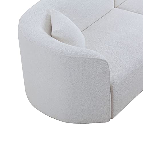 WILLIAMSPACE 126" Luxury Modern Style Curved Sofa, Upholstery Boucle Sofa Couch with 2 Pillows, Right Hand Facing Sectional Boucle Fabric Couch for Living Room (Right-Facing,Light Cream)