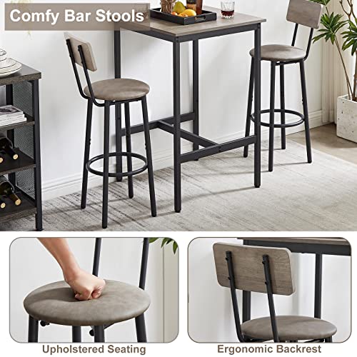 Neylory Bistro Table and Chairs Set of 2, Pub Table and Bar Stool Set, Small Kitchen Dining Table with Upholstered Barstools, Grey