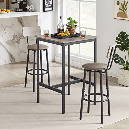 Neylory Bistro Table and Chairs Set of 2, Pub Table and Bar Stool Set, Small Kitchen Dining Table with Upholstered Barstools, Grey