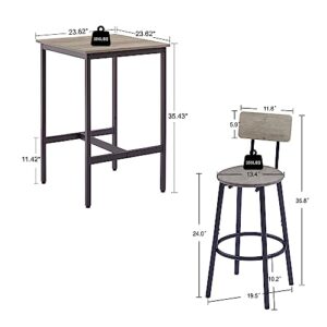 Neylory Bistro Table and Chairs Set of 2, Pub Table and Bar Stool Set, Small Kitchen Dining Table with Upholstered Barstools, Grey