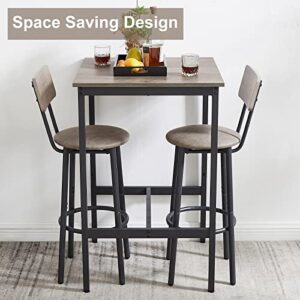 Neylory Bistro Table and Chairs Set of 2, Pub Table and Bar Stool Set, Small Kitchen Dining Table with Upholstered Barstools, Grey