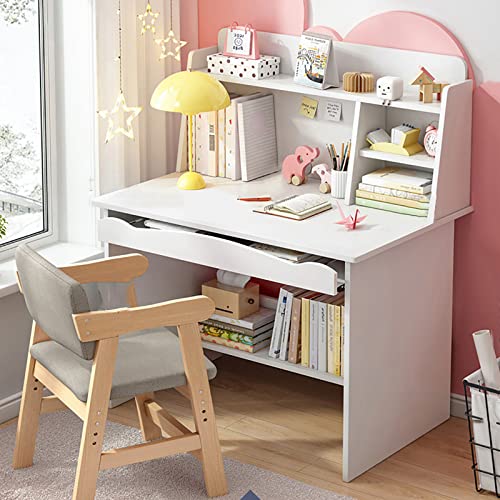 QQXX K-*ids Desk and Chair Set for Boys Girls,Student Learning Table with Hutch,School Study Desk with Cabinet,Wooden K*-id's Media Desk,Computer Workstation with Keyboard Tray