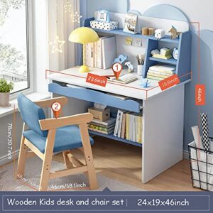 QQXX K-*ids Desk and Chair Set for Boys Girls,Student Learning Table with Hutch,School Study Desk with Cabinet,Wooden K*-id's Media Desk,Computer Workstation with Keyboard Tray