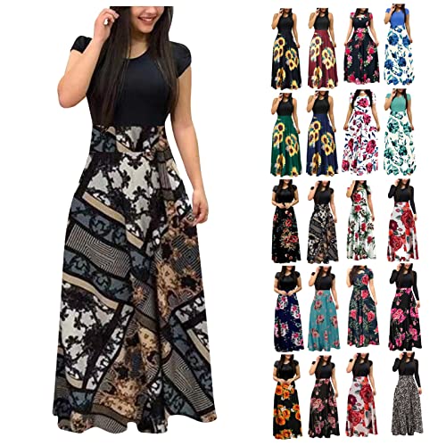 JMMSlmax Hawaiian Flower Print Dresses for Women Luau Party Maxi Summer Women's Tank Casual Dress Boho Beach Plus Size Dress