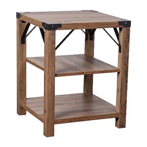 flash furniture wyatt modern farmhouse 3 tier side table - rustic oak engineered wood frame - black metal crisscross side braces and corner accents