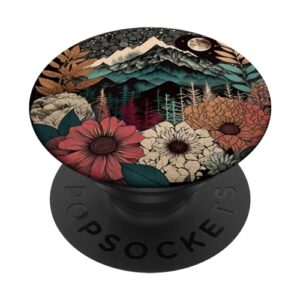 boho chic floral moon mountain forest nature retro flower popsockets standard popgrip