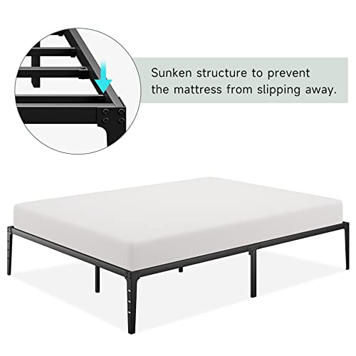 Amyove 14Inch Queen Metal Platform Bed Frame No Box Spring Needed, Heavy Duty Metal Mattress Foundation, Easy Assembly, Noise Free, Black (Queen)