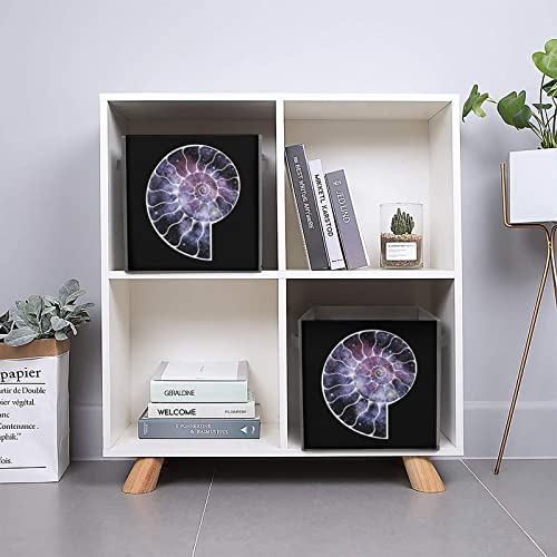 Ammonite Space PU Leather Collapsible Storage Bins Canvas Cube Organizer Basket with Handles