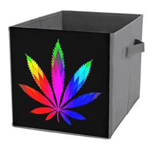 colorful weed art pu leather collapsible storage bins canvas cube organizer basket with handles