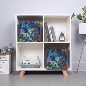 Ocean World Tropical Fish PU Leather Collapsible Storage Bins Canvas Cube Organizer Basket with Handles