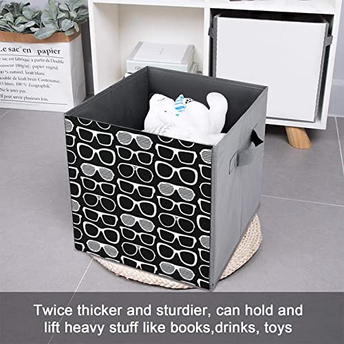 Sunglasses PU Leather Collapsible Storage Bins Canvas Cube Organizer Basket with Handles