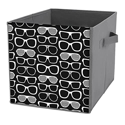 Sunglasses PU Leather Collapsible Storage Bins Canvas Cube Organizer Basket with Handles