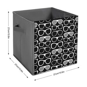 Sunglasses PU Leather Collapsible Storage Bins Canvas Cube Organizer Basket with Handles