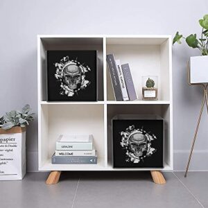 Skull Chain PU Leather Collapsible Storage Bins Canvas Cube Organizer Basket with Handles