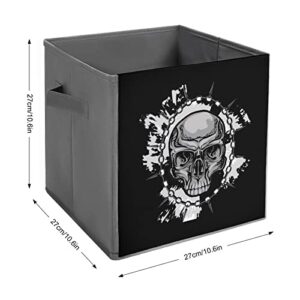 Skull Chain PU Leather Collapsible Storage Bins Canvas Cube Organizer Basket with Handles