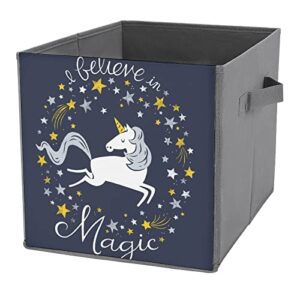 cute unicorn pu leather collapsible storage bins canvas cube organizer basket with handles