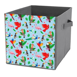 tropical birds jungle summer pu leather collapsible storage bins canvas cube organizer basket with handles