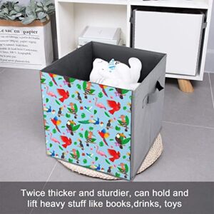 Tropical Birds Jungle Summer PU Leather Collapsible Storage Bins Canvas Cube Organizer Basket with Handles