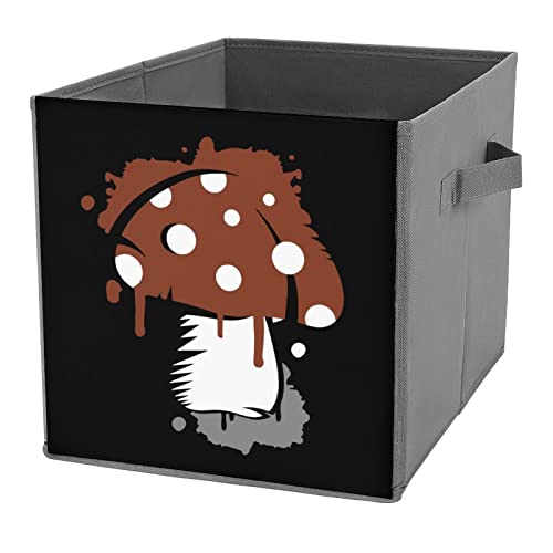 Blood Mushroom PU Leather Collapsible Storage Bins Canvas Cube Organizer Basket with Handles