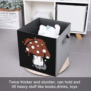 Blood Mushroom PU Leather Collapsible Storage Bins Canvas Cube Organizer Basket with Handles