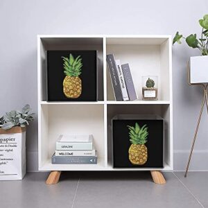 Pineapple Watercolor PU Leather Collapsible Storage Bins Canvas Cube Organizer Basket with Handles