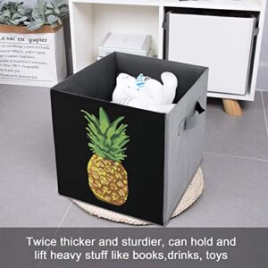 Pineapple Watercolor PU Leather Collapsible Storage Bins Canvas Cube Organizer Basket with Handles